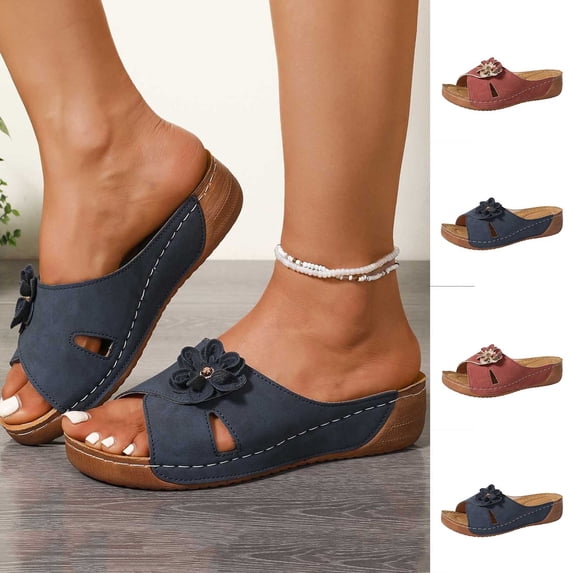 Afuyipoi Women's Floral Wedge Sandals Open Toe Buckle Summer Beach ...