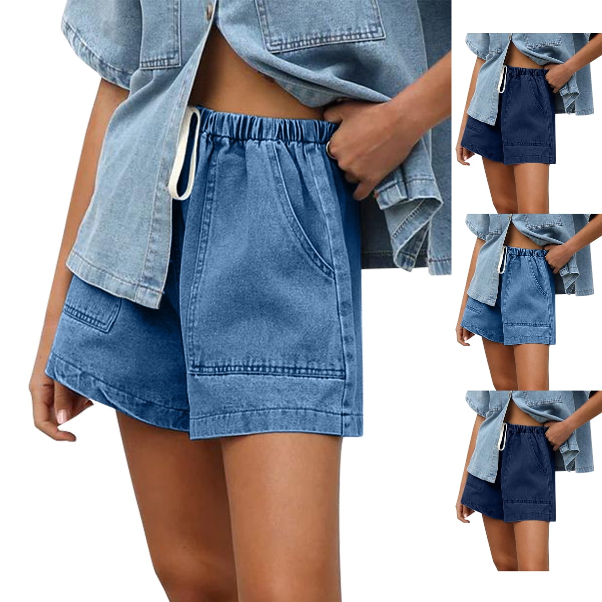 Afuyipoi Women's High Waisted Denim Shorts, Relaxed Fit Solid Color ...
