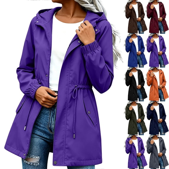 Afuyipoi Women's Hooded Rain Jacket Waterproof Windproof Loose Fit ...