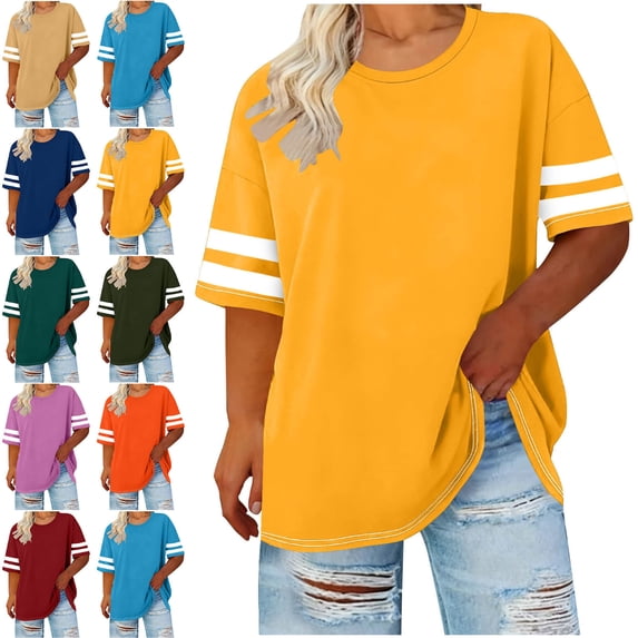 Afuyipoi Women's Plus Size Crewneck Summer Top, Comfort Short Sleeve ...