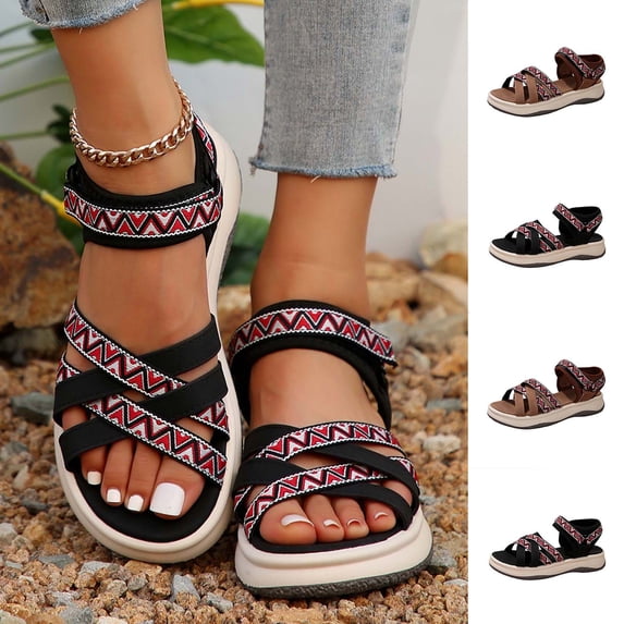 Afuyipoi Women's Printed Wedge Sandals Ethnic Breathable Open Toe ...