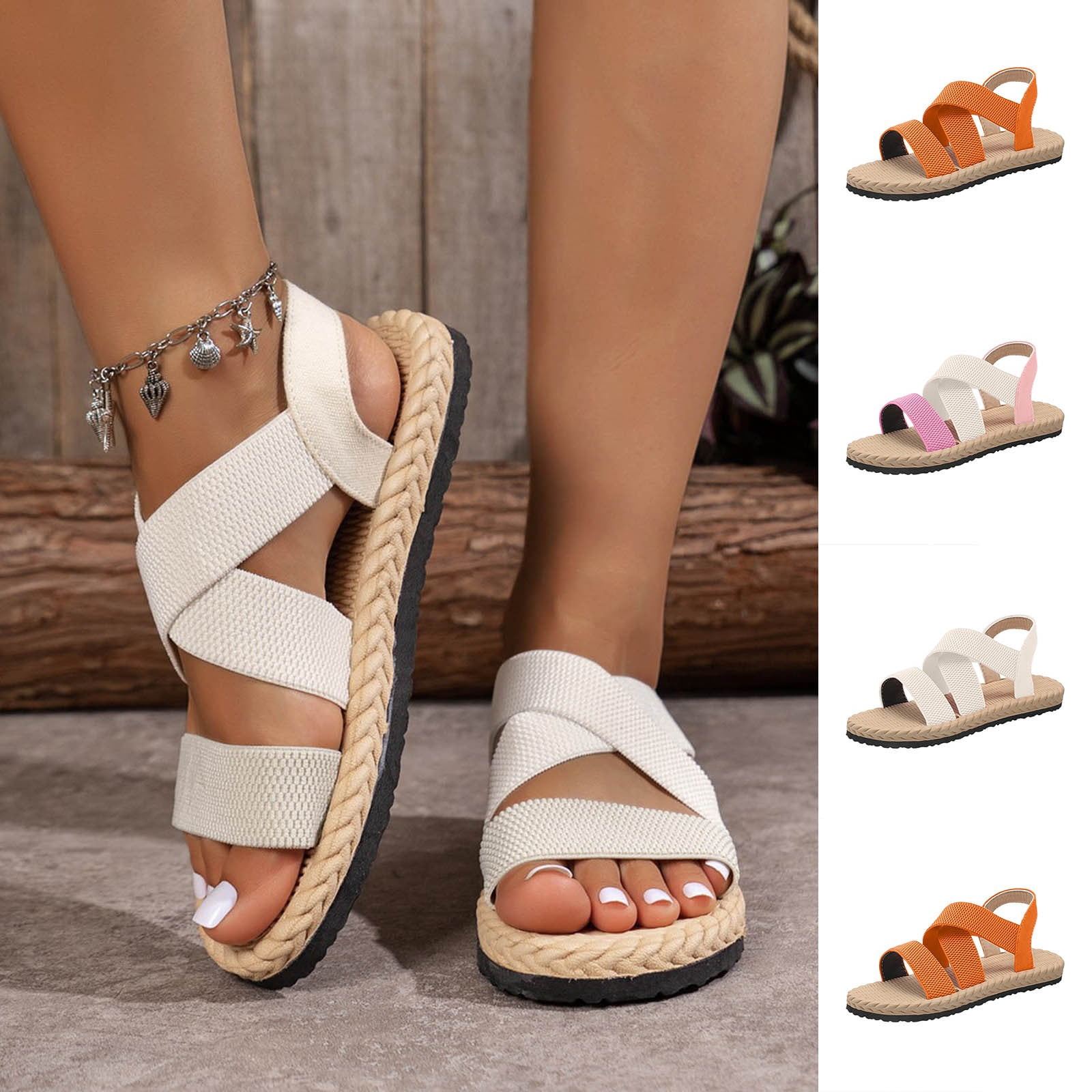 Afuyipoi Women's Roman Woven Sandals Thick Sole Plus Size Comfortable ...