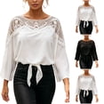 Afuyipoi Women's Solid Color Long Sleeve Round Neck Lace Blouse Size S ...