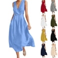 Afuyipoi Womens Cotton Linen Spaghetti Strap Dress, V-Neck Adjustable ...