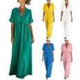 Afuyipoi Womens Short Sleeve V-Neck Empire Waist Flowy Maxi Dress ...