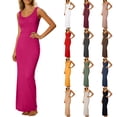 Afuyipoi Womens Sleeveless Round Neck Solid Color Fitted Maxi Dress ...