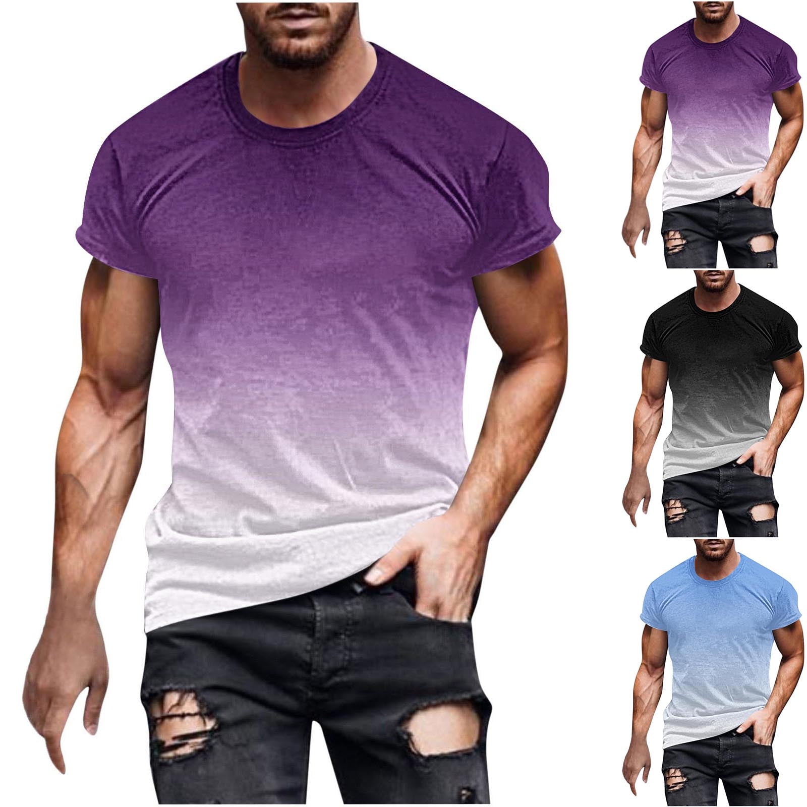 Afuyipoi Workout T-Shirts for Men,Performance Ombre Color Flow ...