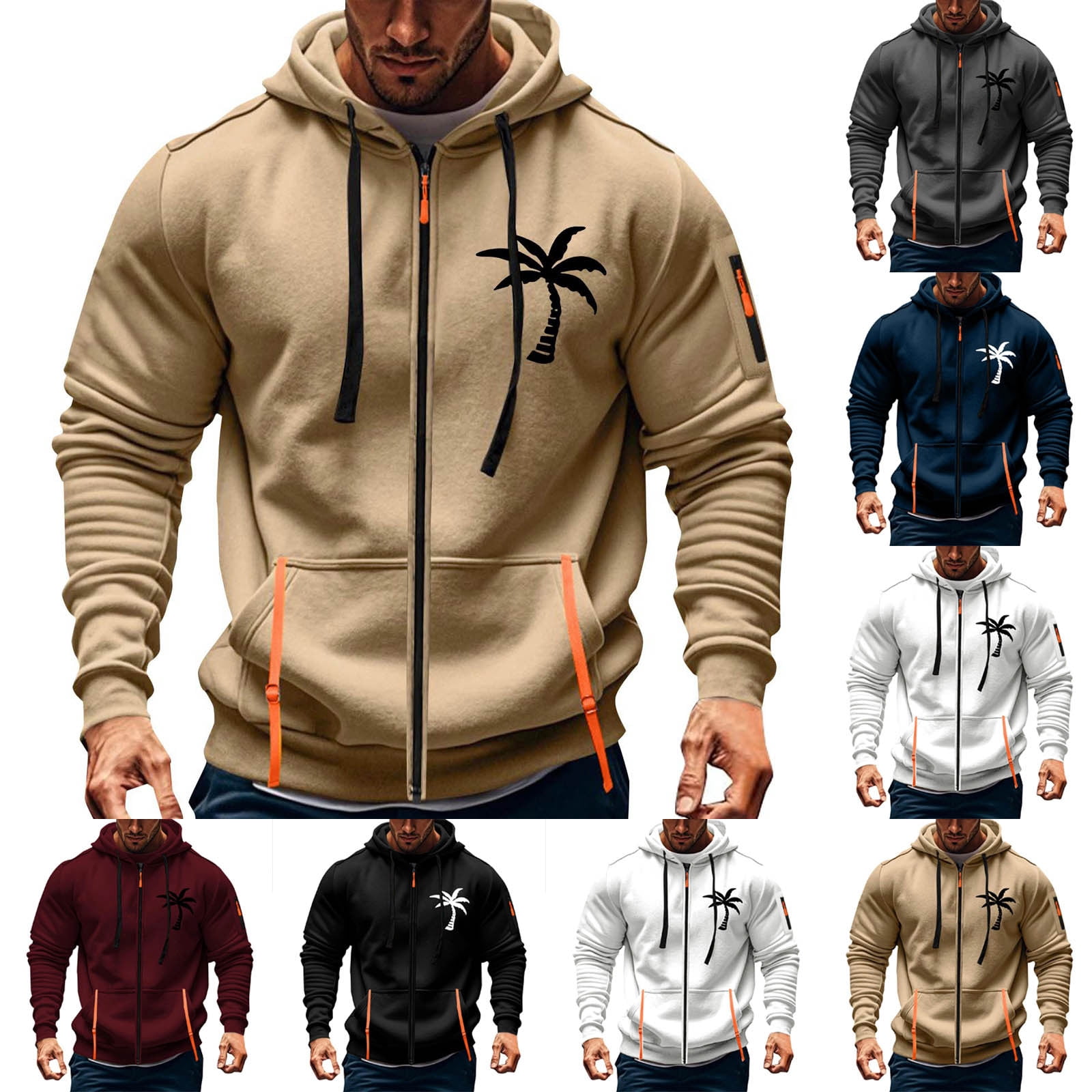 Afuyipoi Zip Up Hoodie for Men, Long Sleeve Hooded Jacket Casual ...