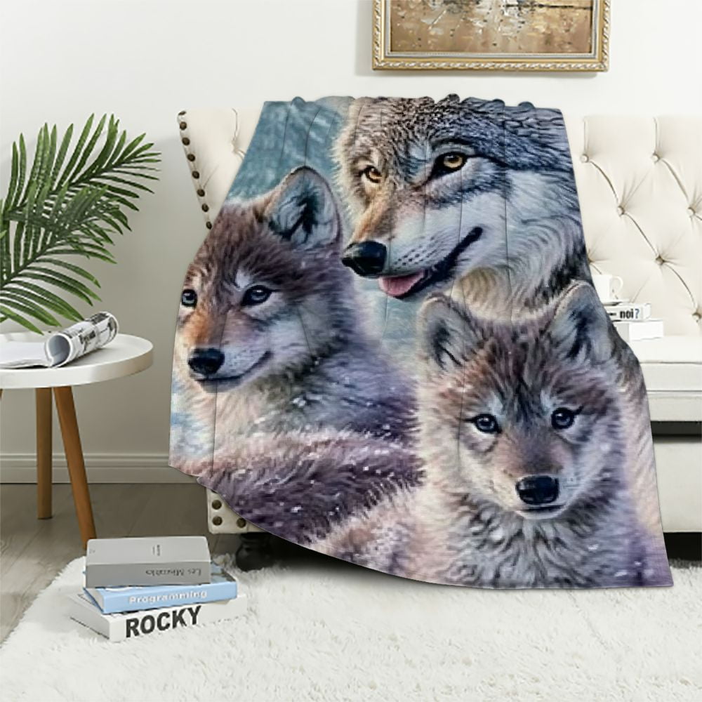 Ag Pink Wolf Blankets and Throws Wolves Blanket Snow Decorative Animal ...