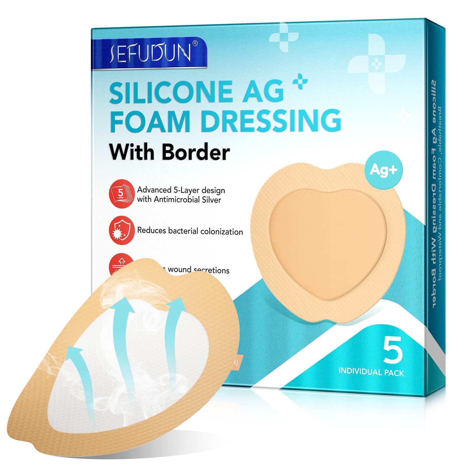 Ag Silver Sacrum Foam Wound Dressing Bandages Silicone Adhesive Border ...