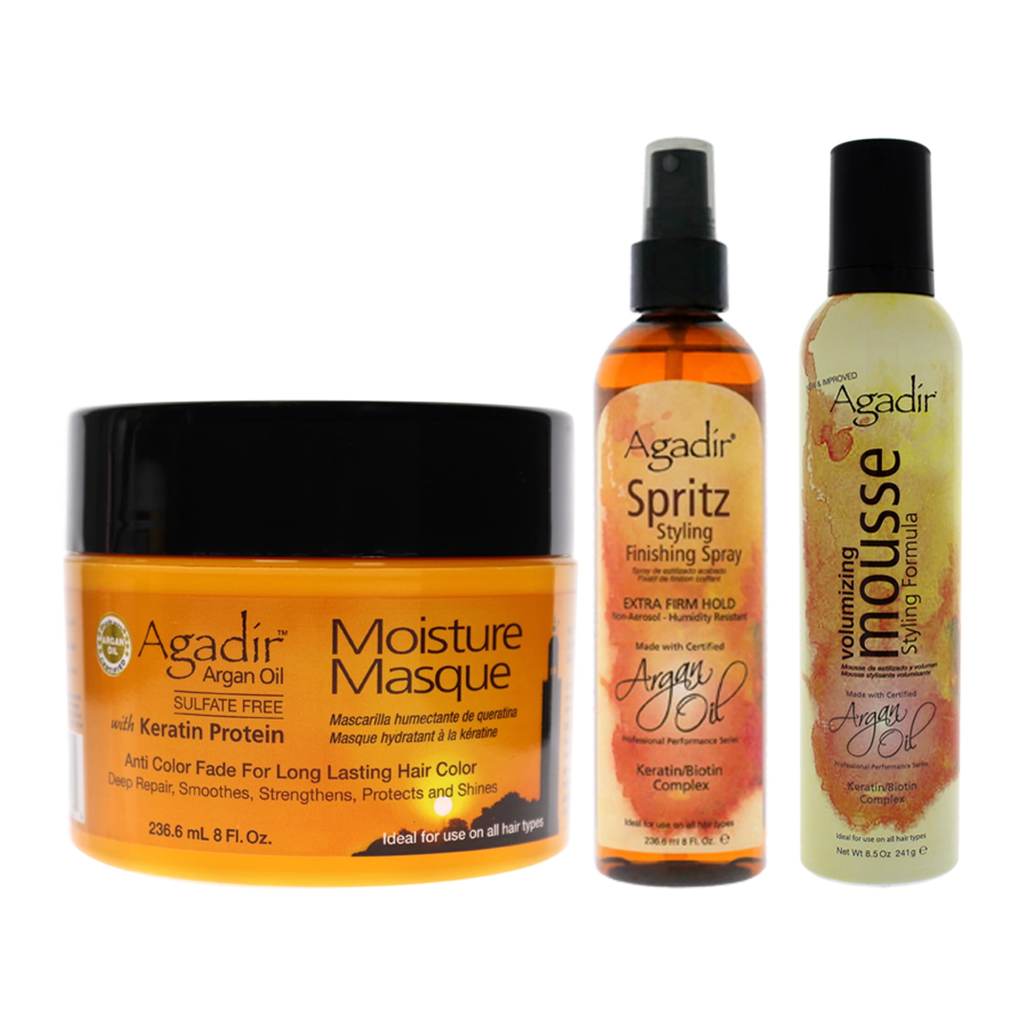 Agadir Argan Oil Styling Mousse and Moisture Masque With Spritz Styling ...