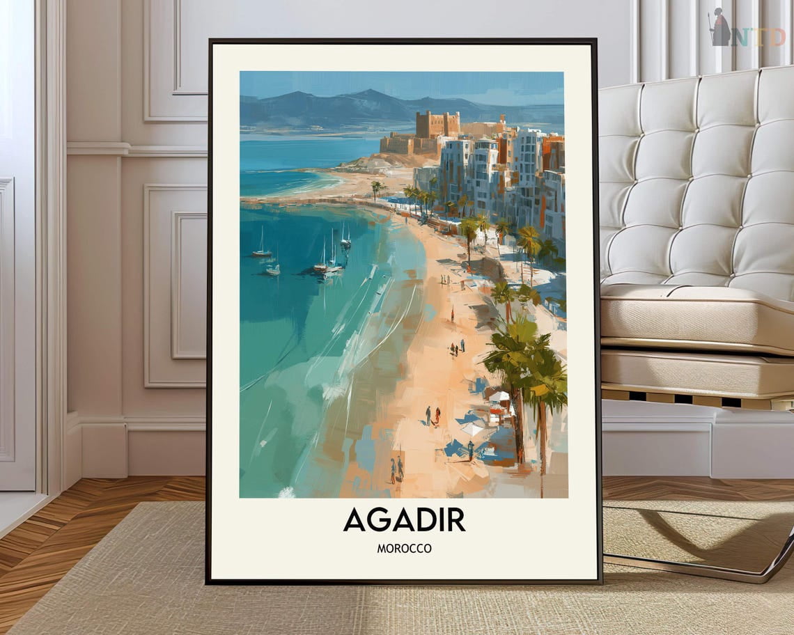 Agadir Morocco City Map Wall Art Travel Decor Photo Print, Unframed ...