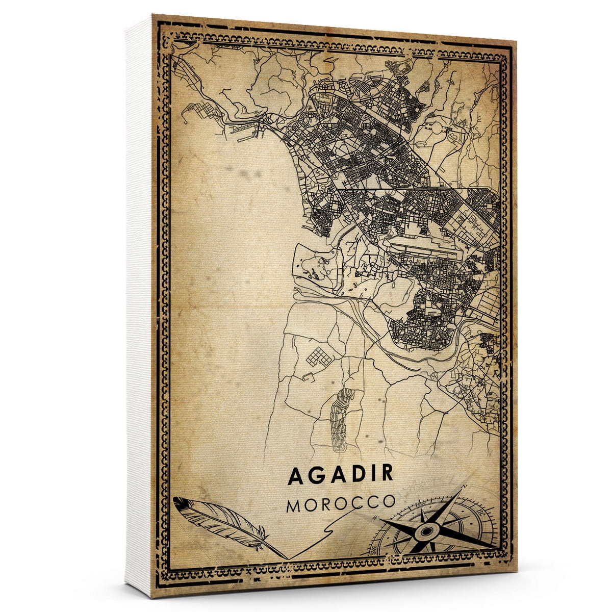 Agadir Vintage Map Prints Canvas, Morocco Map Art Canvas, Canvas ...