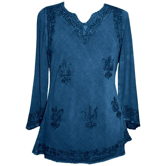 Agan Traders Women's 3/4 Sleeve Diamond Neck Embroidered Medieval ...
