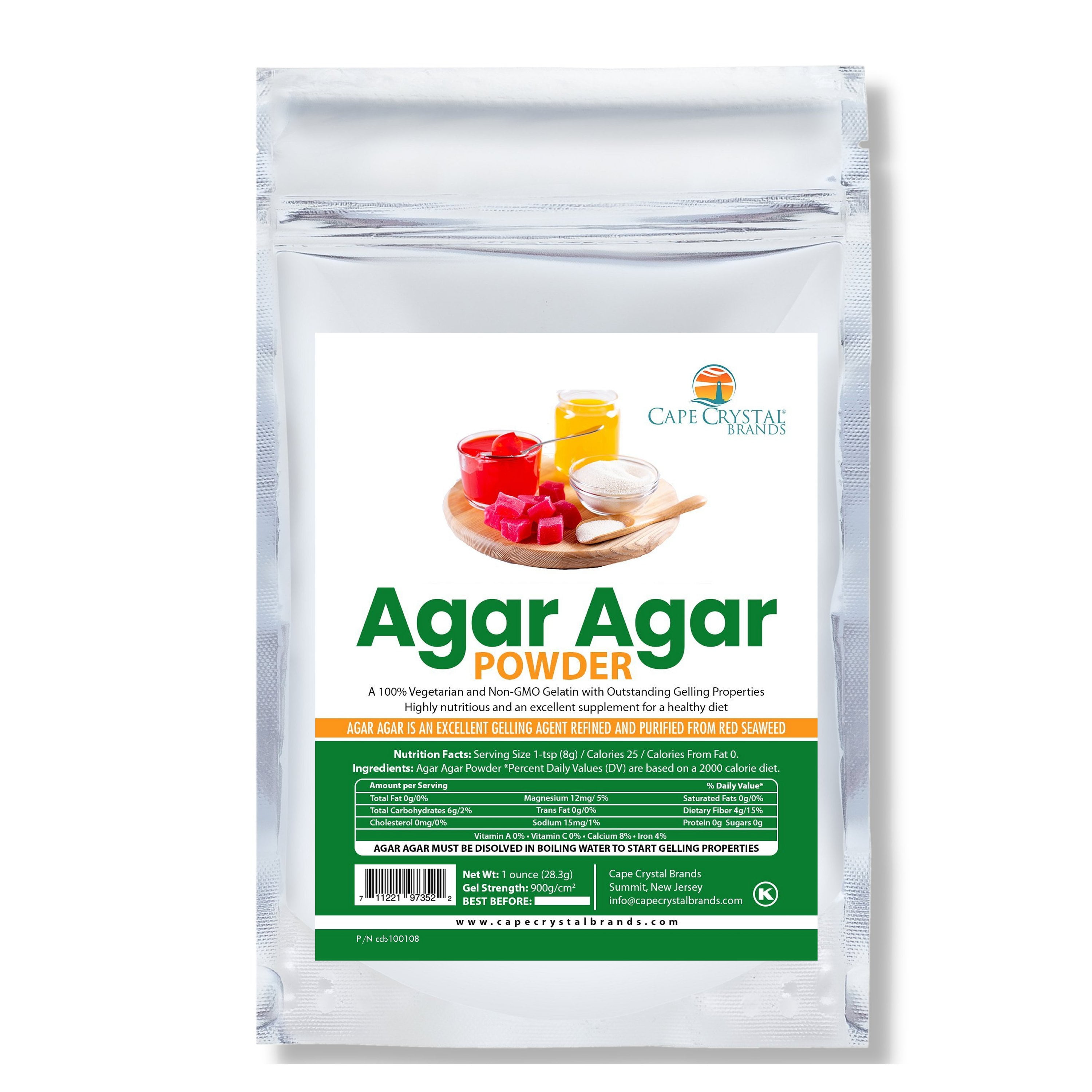 Cape Crystal Brands Organic Agar Agar Powder – 1-oz. Vegan Baking ...