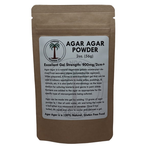 Landor Trading Agar Agar Powder, 2oz, Gel Strength 900g/cmÂ², Vegan ...