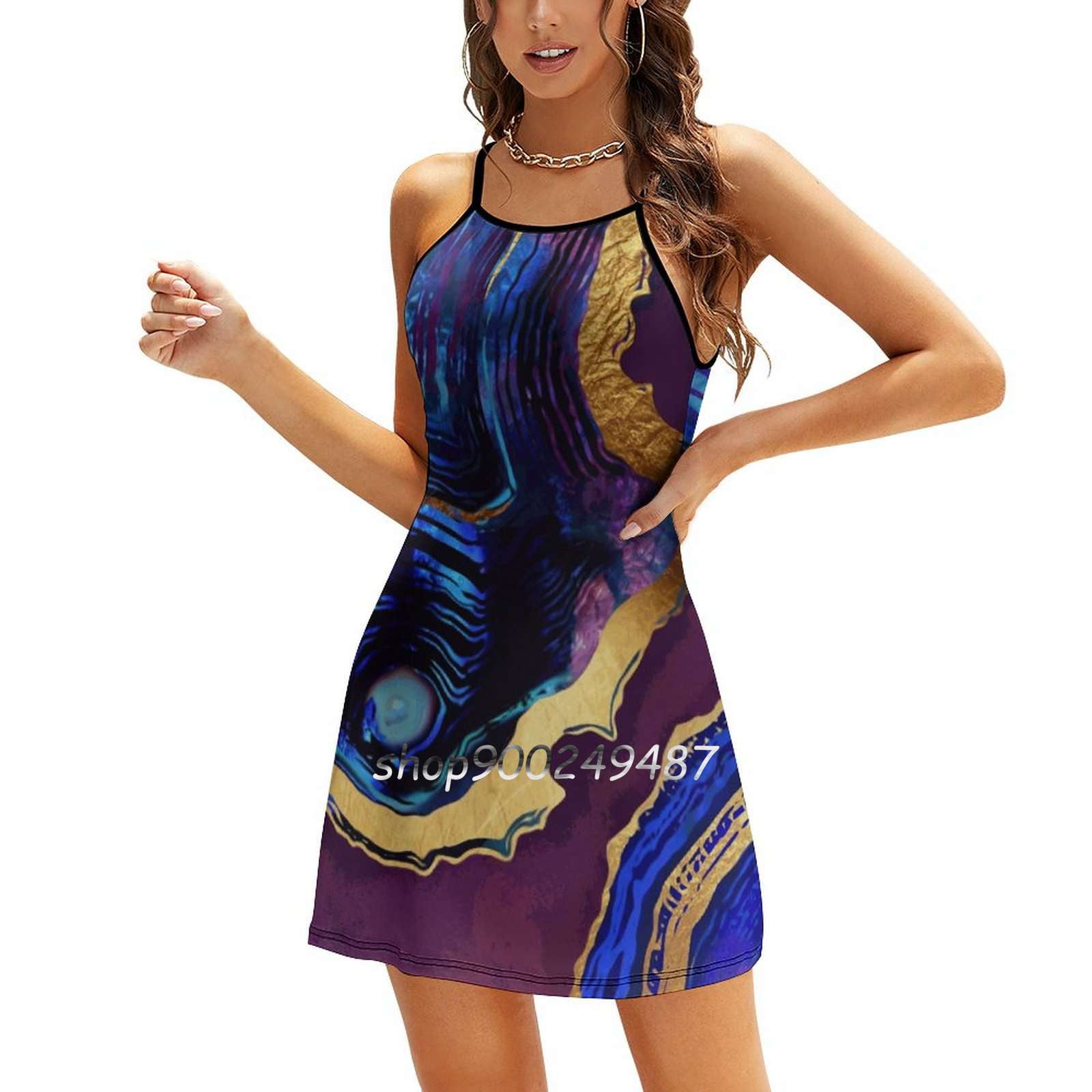 Agate Abstract Square Neck Dress New Plus Size Elegant Women Waist ...