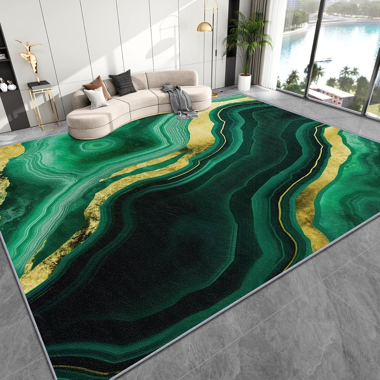 Agate Area Rugs, Marble Abstract Luxury Modern Emerald Green Gold ...