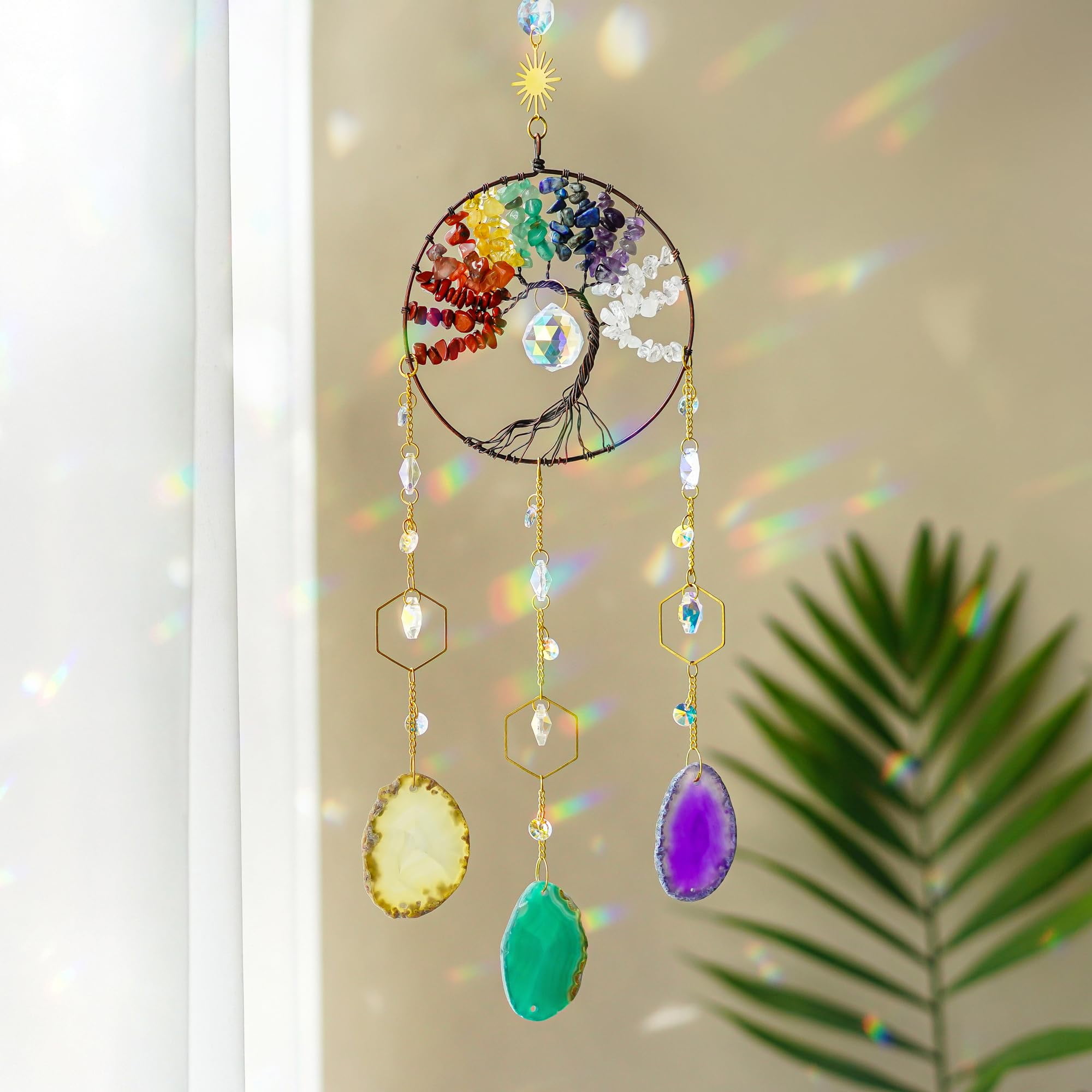 Agate Decorative Hanging Decor, Tree of Life Natural Stone Agate Chimes ...