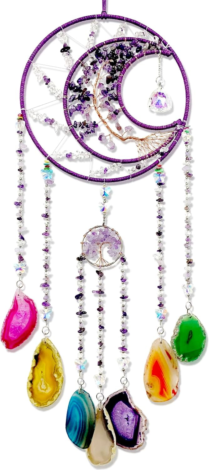 Agate Gem Large Dream Catchers, 7 Chakra Tree of Life Dream Catchers Wall Decor, Natural Agate ...