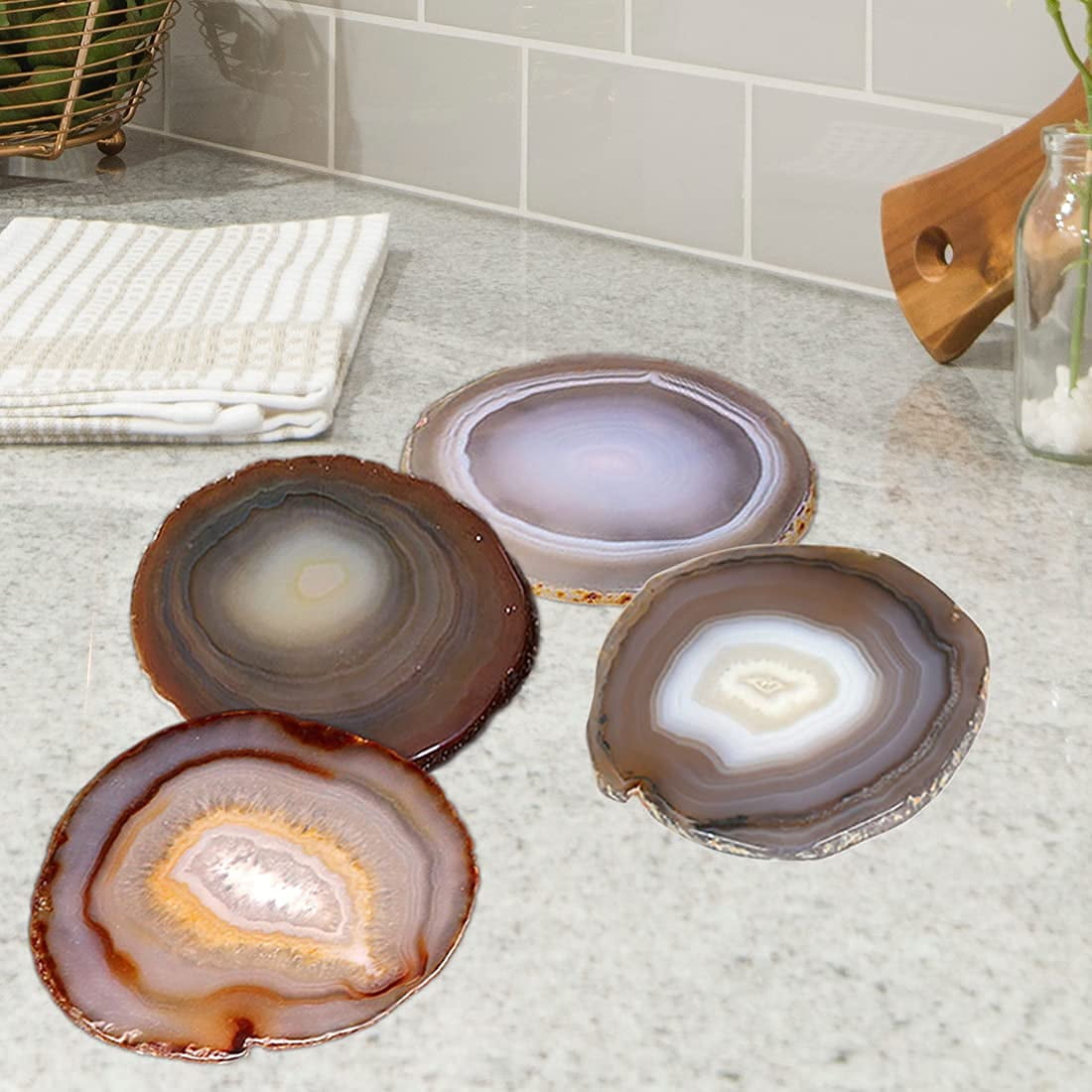 Agate Geode Coasters for Drinks Crystal Stone Table Coasters Large Set ...