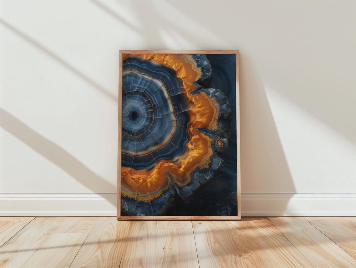 Agate Geode Wall Art, Blue Orange Crystal Print, Modern Earthy Decor ...