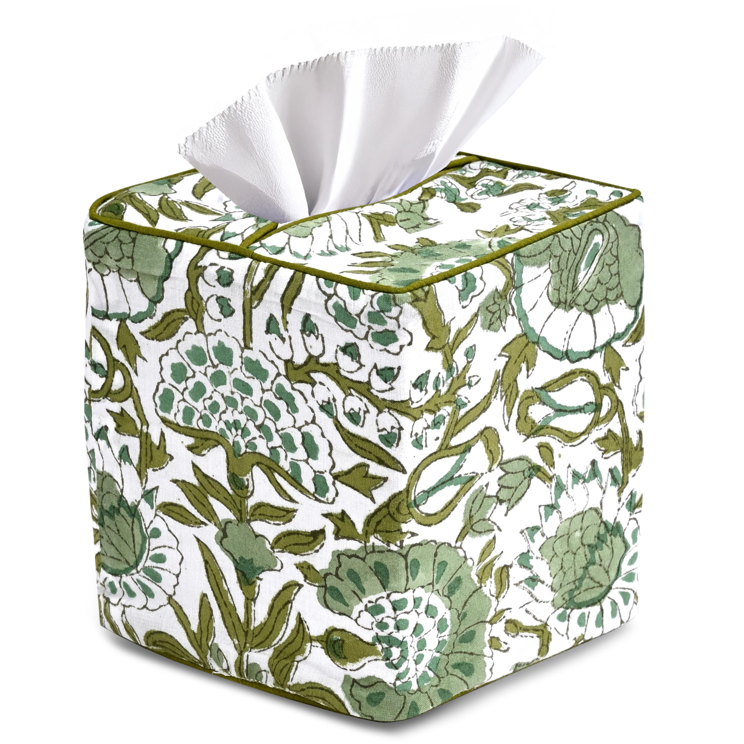 Agate Green Hand Block Printed Cotton Tissue Box Cover - Walmart.com