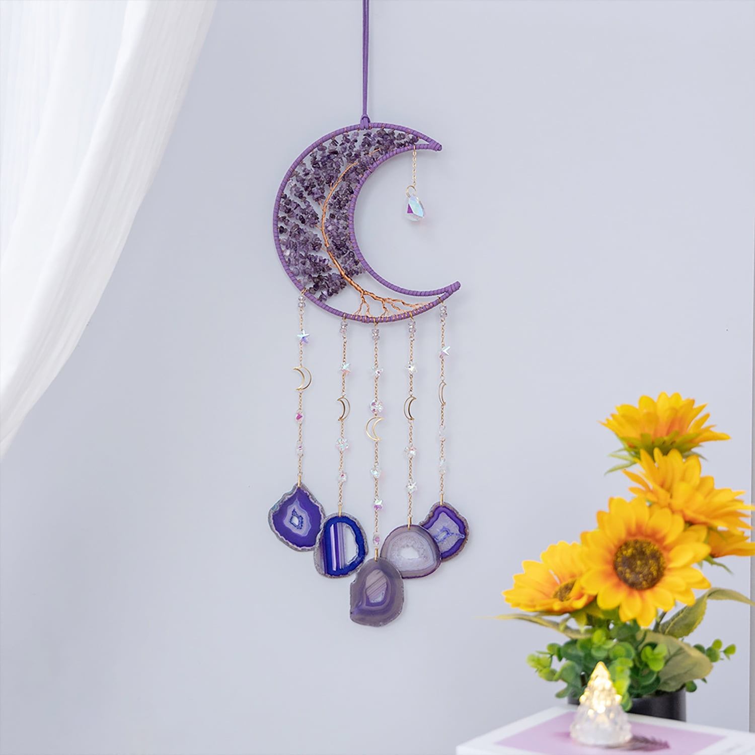 Agate Moon Dream Catchers Purple Gemstone Dream Catchers Natural Tree ...