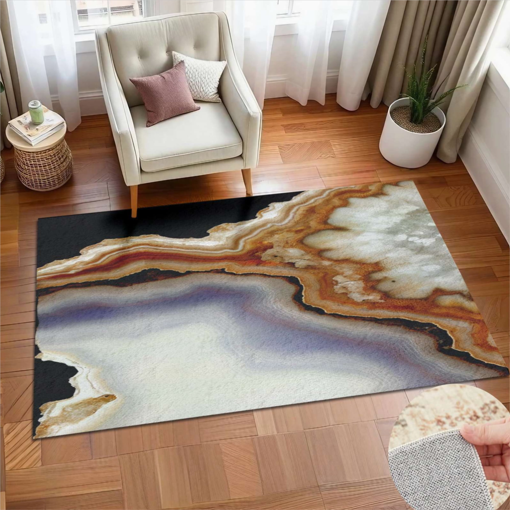 Agate Slice Art Print Soft Large Area Rugs Washable Rug With Non-Slip ...