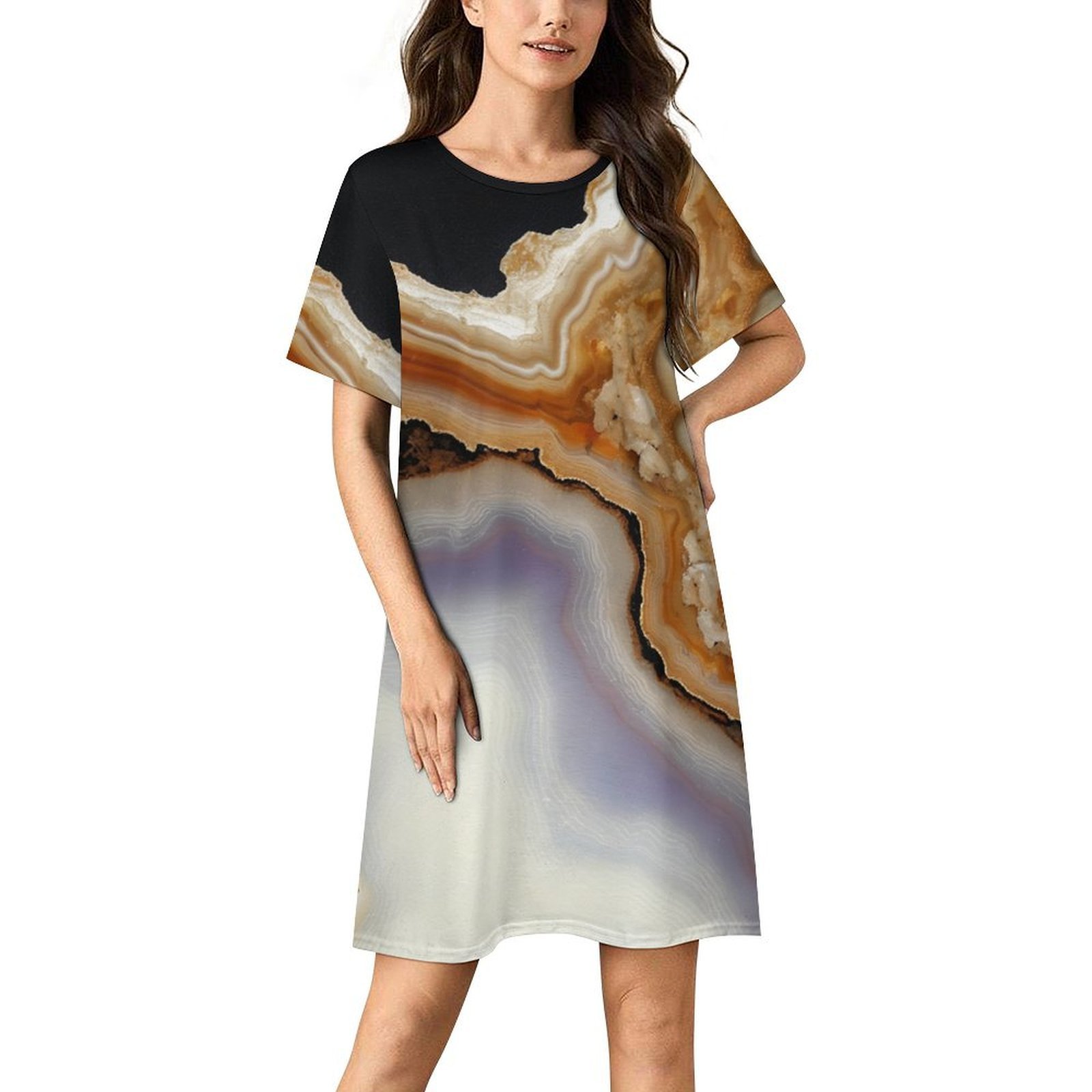 Agate Slice Art Print Women Nightgown Sleepwear Short Sleeves For ...