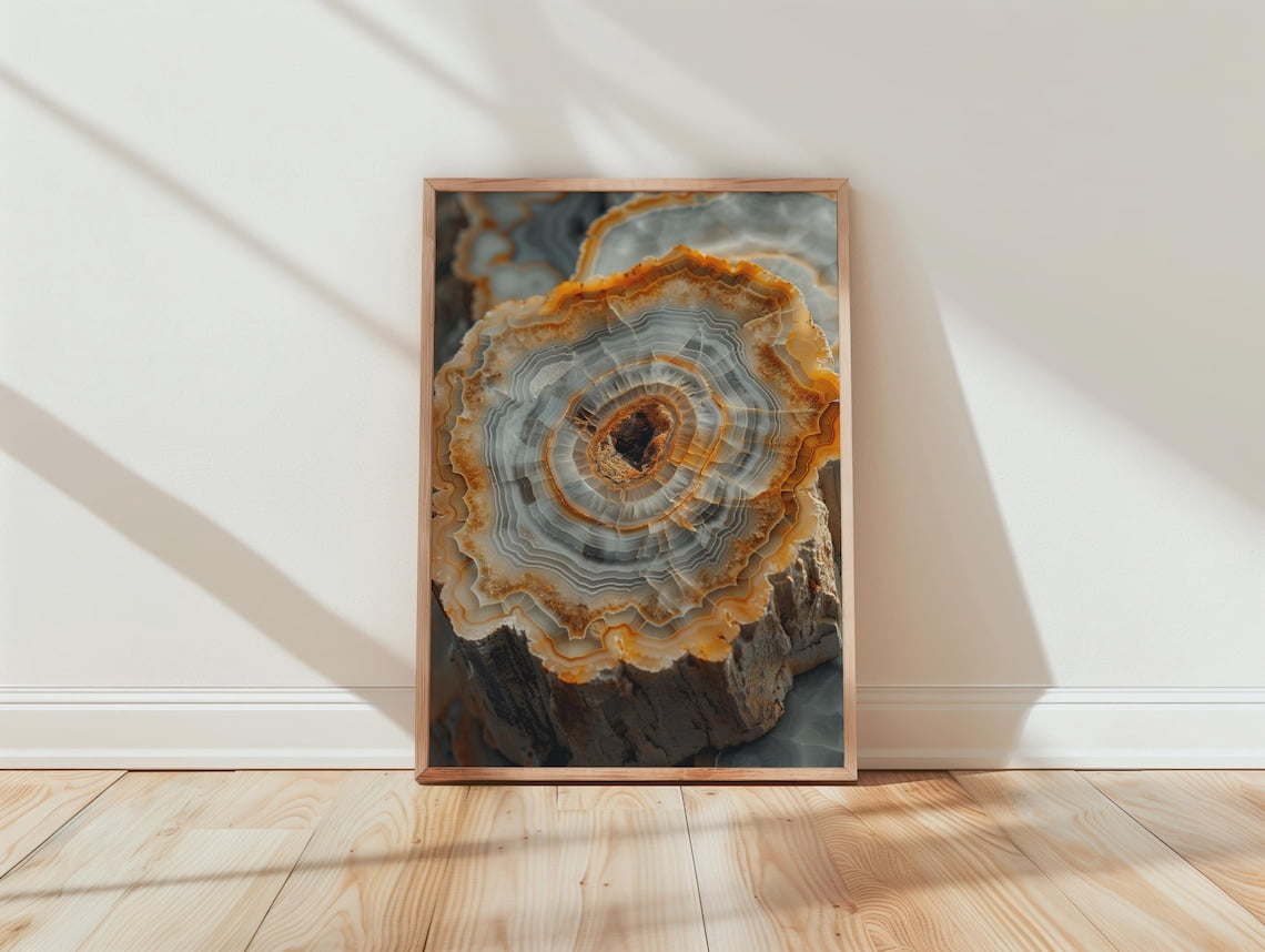 Agate Slice Earthy Orange Gray Boho Living Room Decor, Unframed Canvas ...