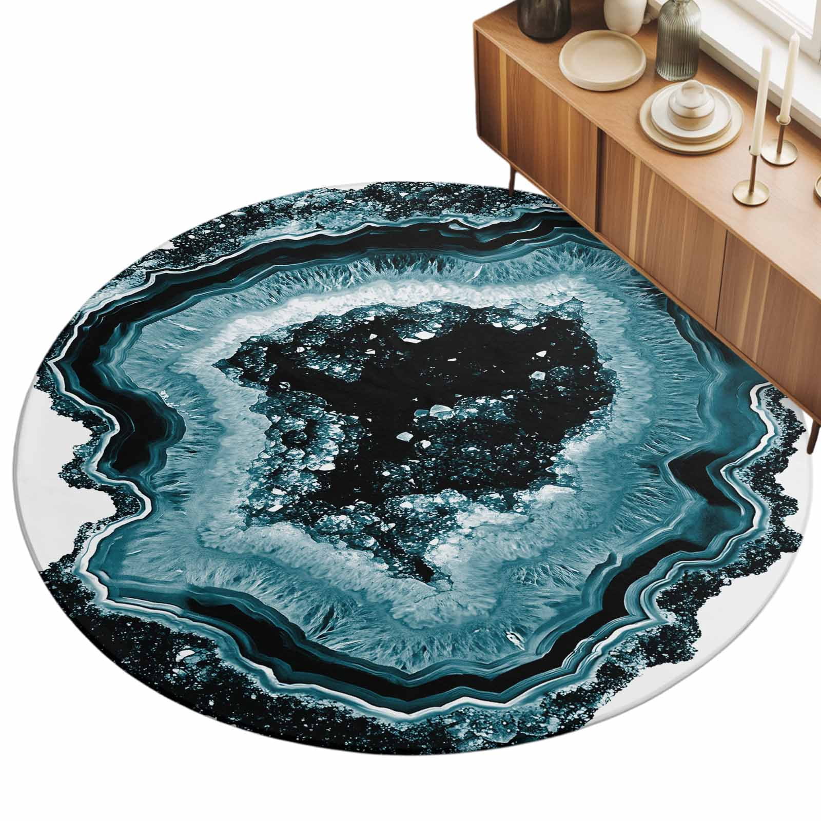 Agate Texture Area Rug, Vintage Blue Gradient Crystal Non-Slip Felt ...