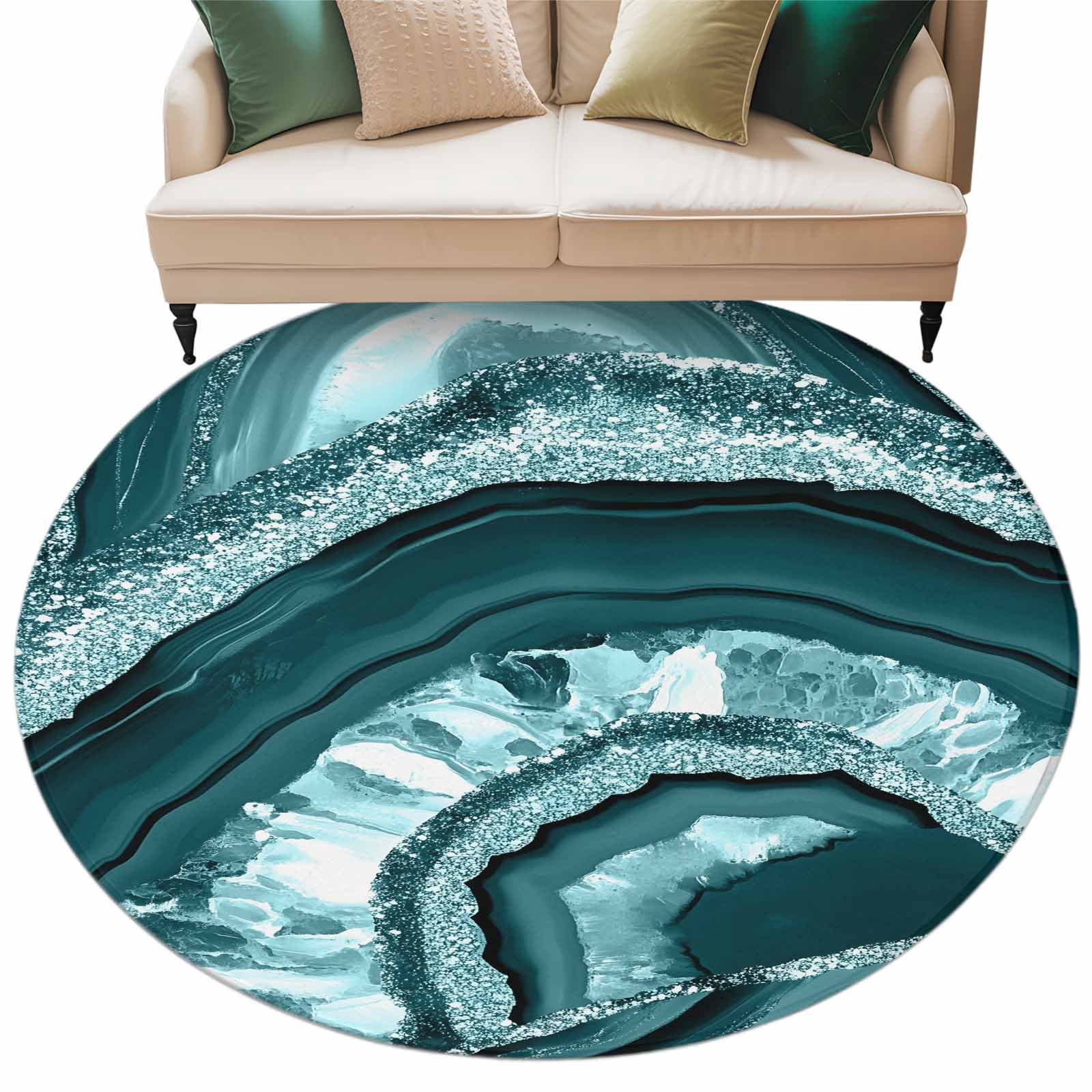 Agate Texture Round Area Rug 5ft Vintage Green Gradient Crystal Non ...