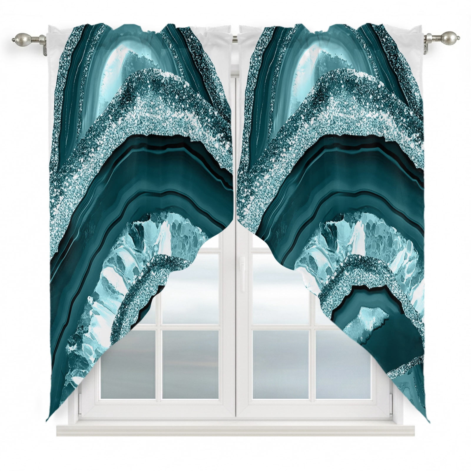 Agate Texture Swag Curtain Valance for Window 2 Panels Vintage Green ...