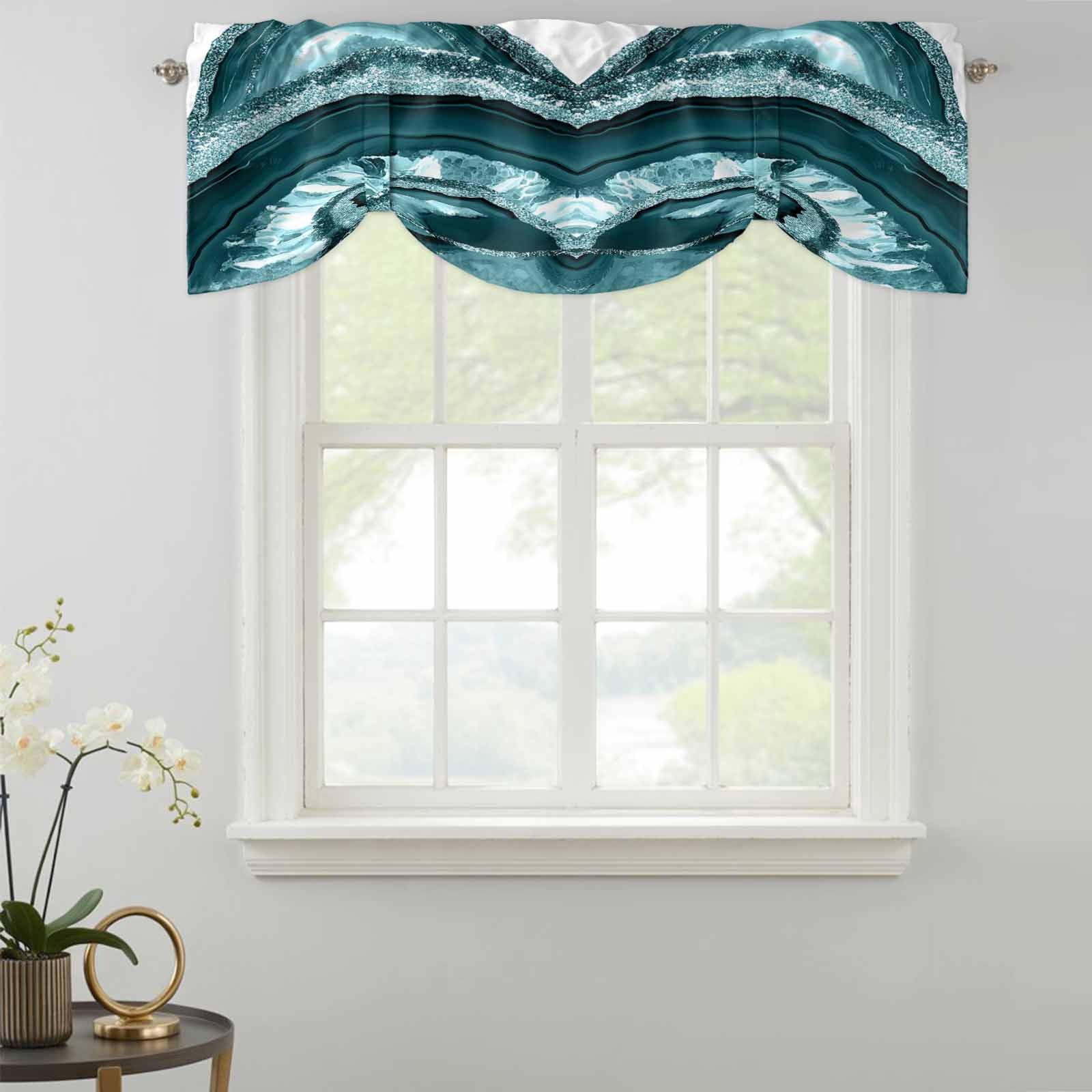 Agate Texture Tie Up Valances Curtain, Vintage Green Gradient Crystal ...