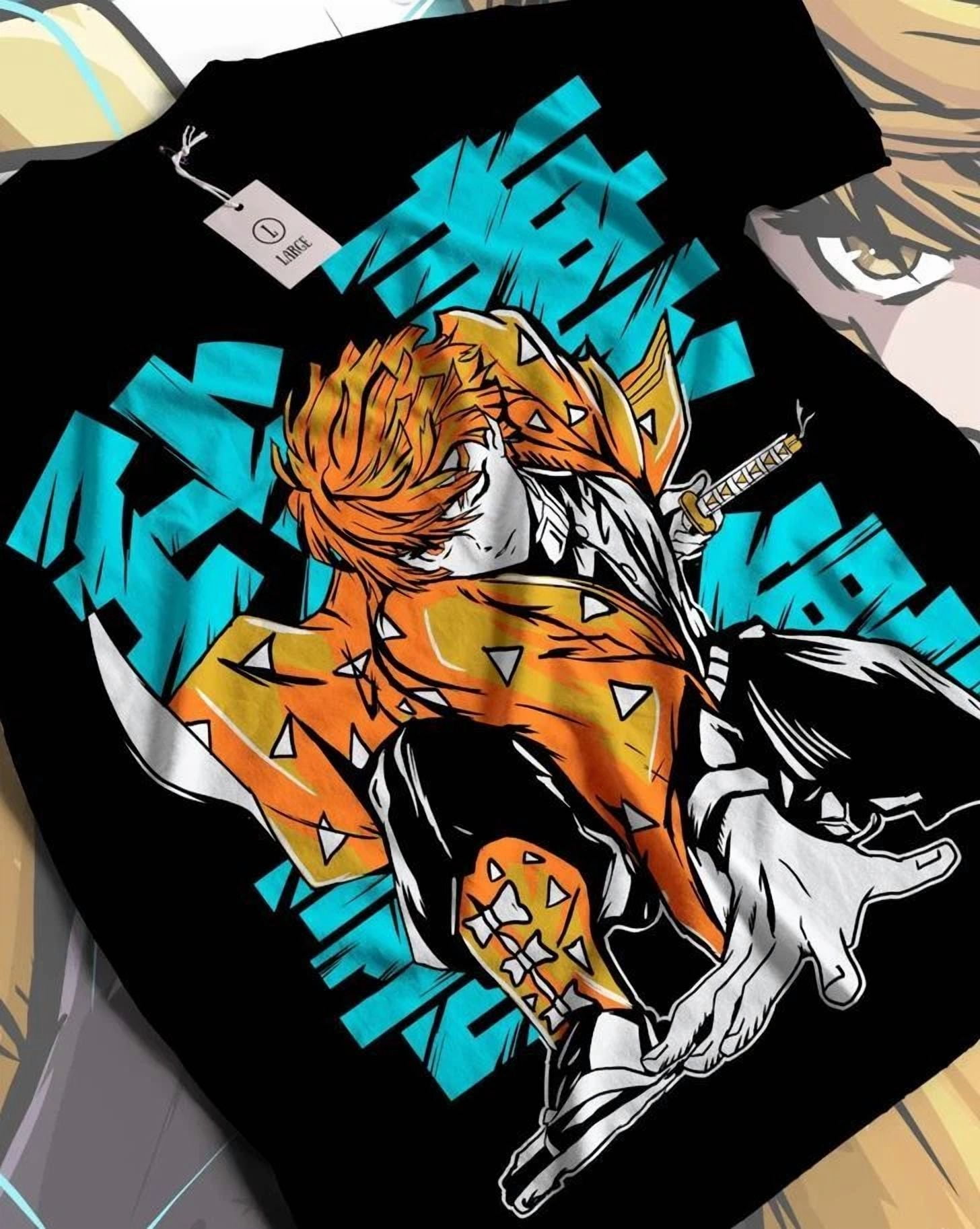 Agatsuma Zenitsu Shirt Demon Slayer Kimetsu No Yaiba Anime Black Shirt ...