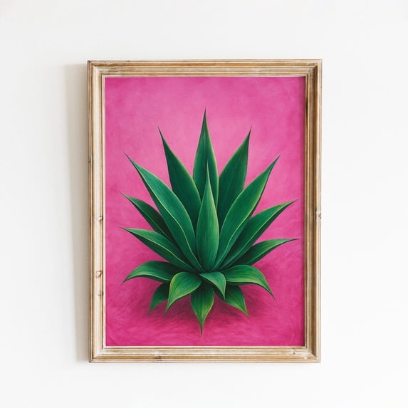 Agave Botanical Wall Art – Minimalist Green Plant On Pink Poster ...