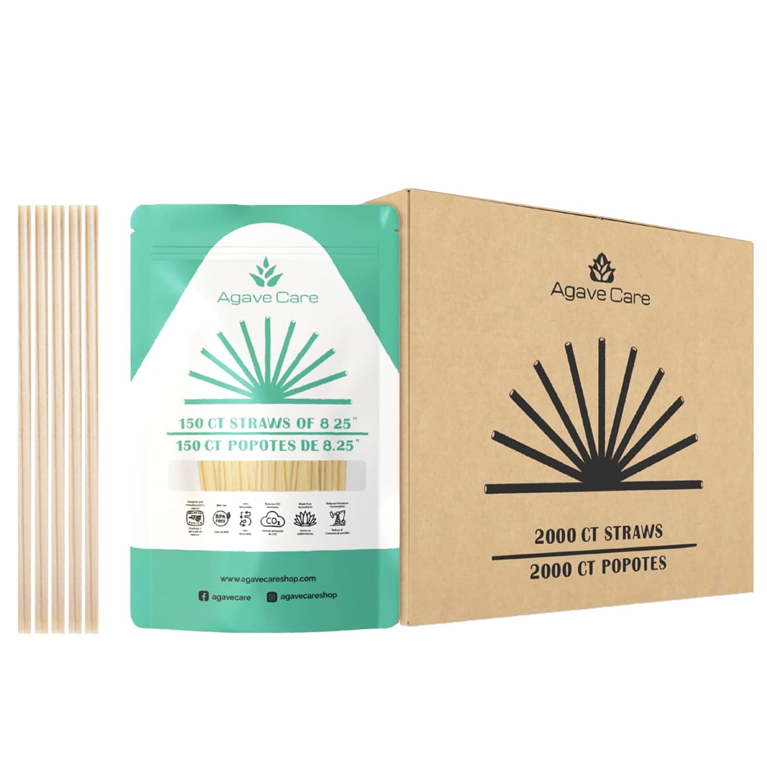Agave Care Sustainable Agave Straws - 8.25" - Natural - Unwrapped ...