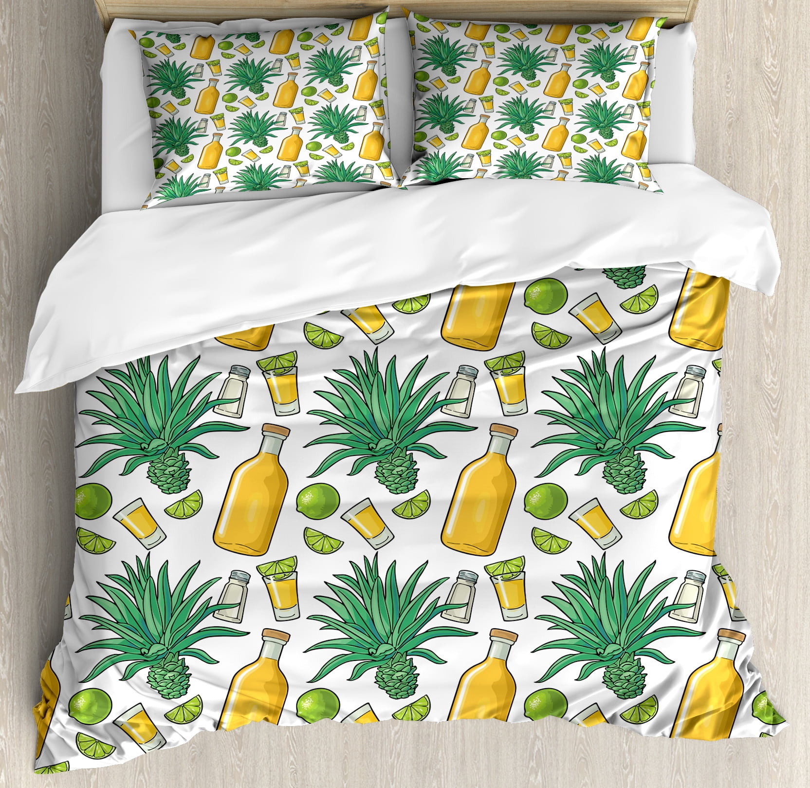 Agave Duvet Cover Set, Rhythmic Cacti Plant Lime Slice Full Shot of ...