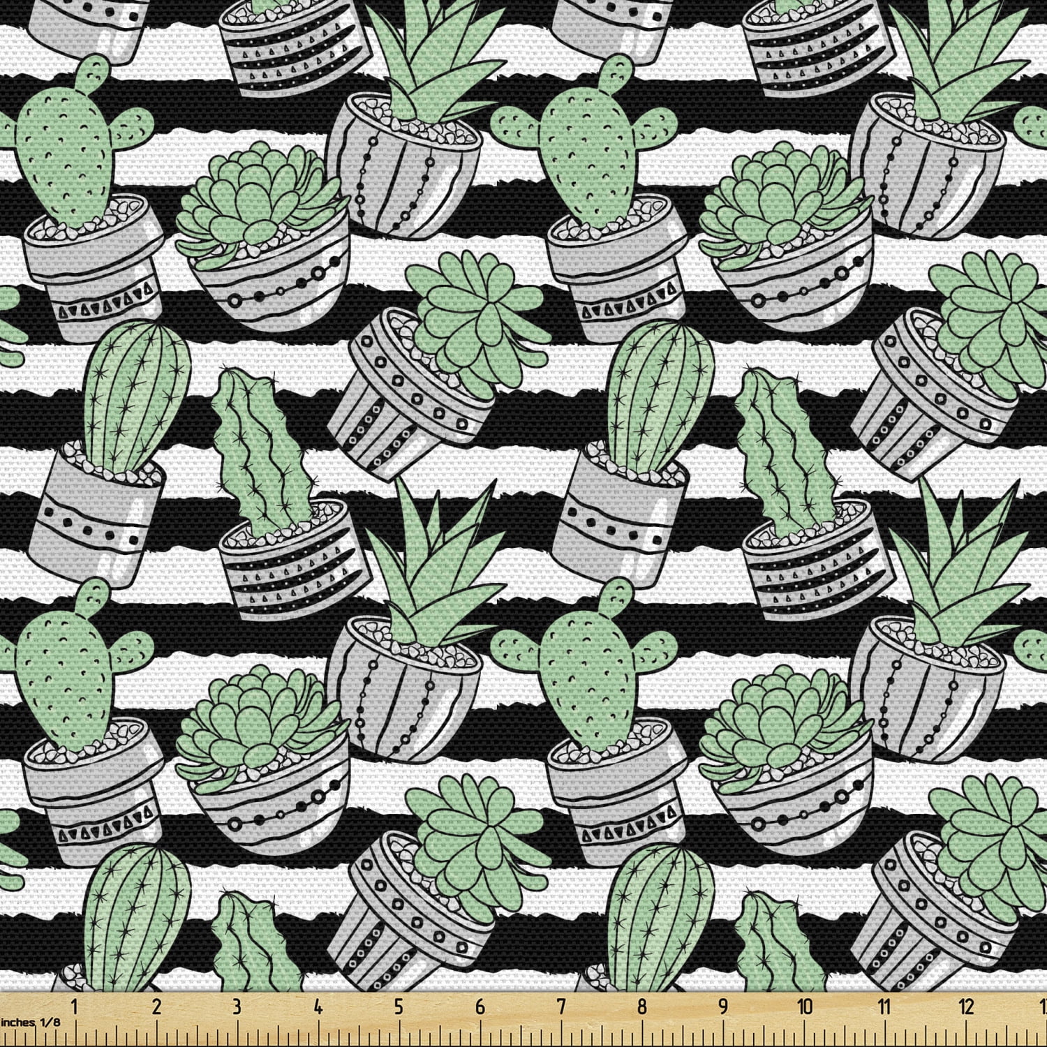 Ambesonne Agave Fabric by the Yard Upholstery, Cacti Plants in Pots ...