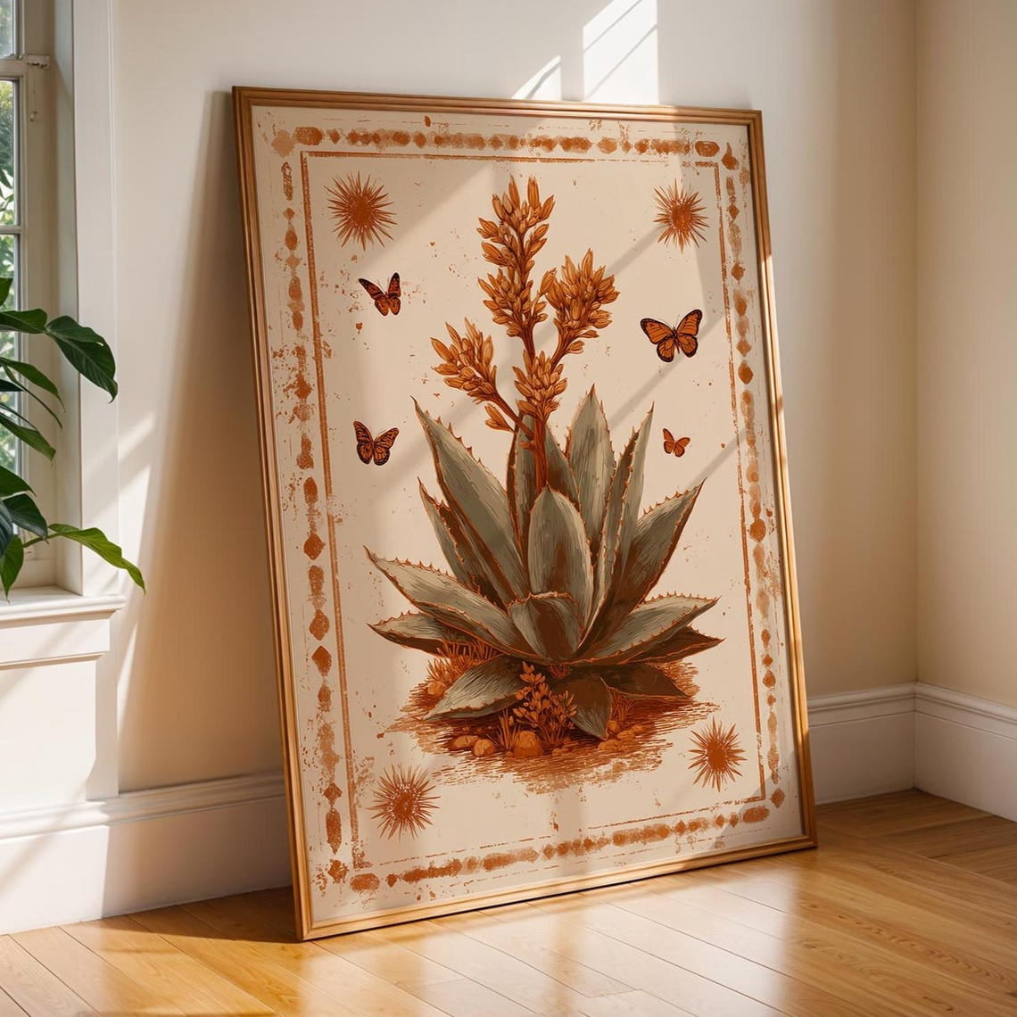 Agave Plant Mexican Folk Art Desert Cactus Monarch Butterfly Rural Art ...