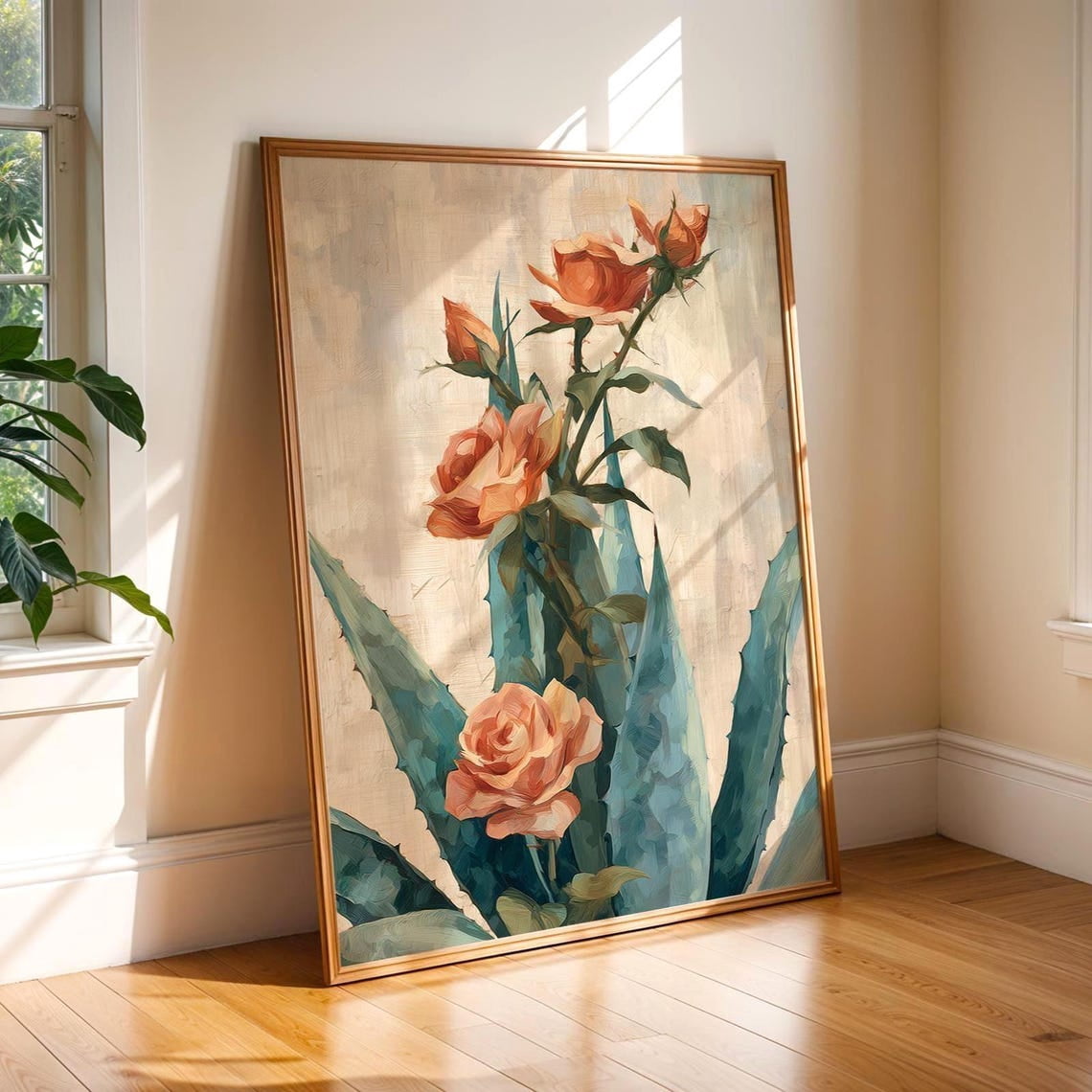 Agave Rose Art Mexican Floral Wall Art Desert Botanical Peach Rose ...