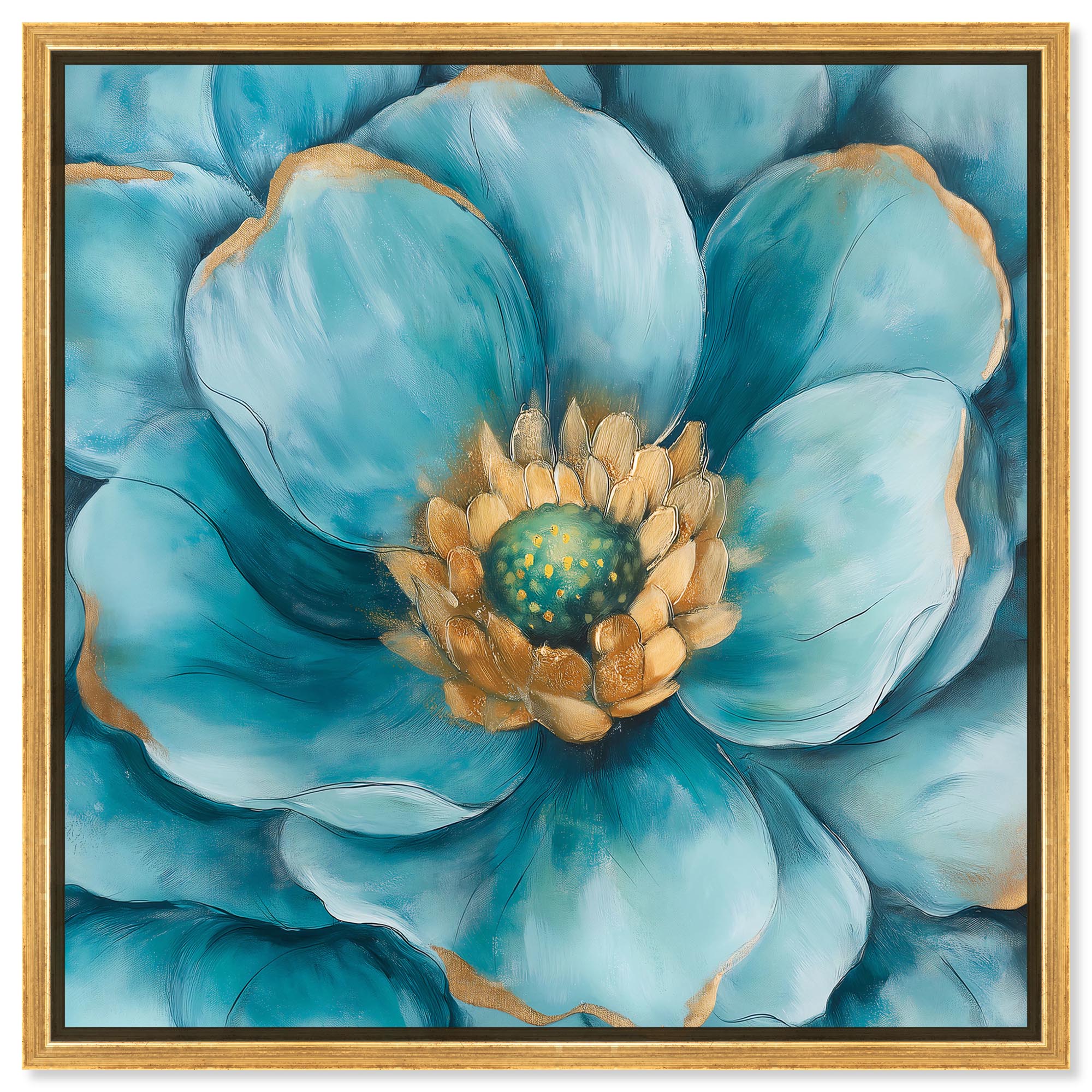 Agave Teal Bloom Canvas Flower Art by Art Remedy, Gold Frame, 16" x 16 ...