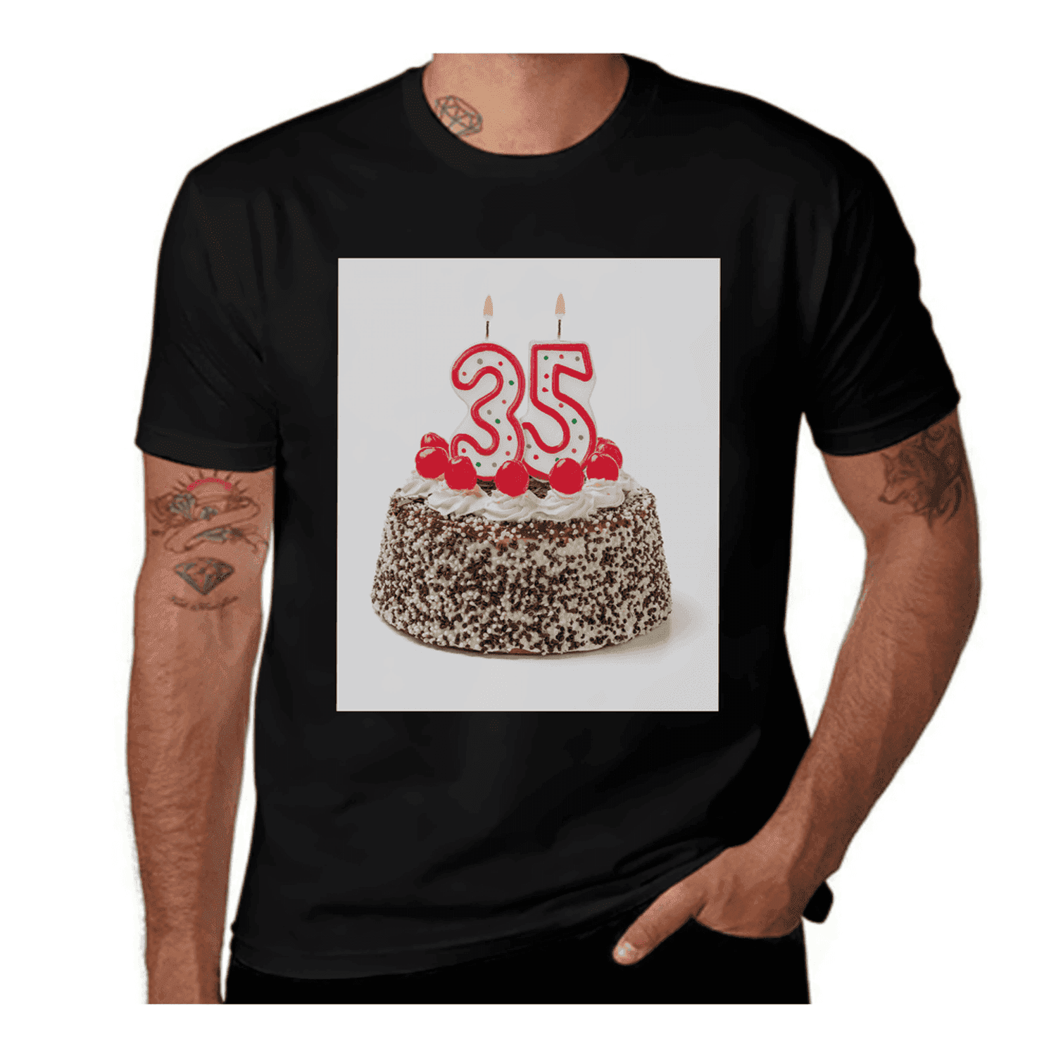 Age 35 Cake-35th Birthday-White-Brown-Red Casual Streetwea Everyday Tshirt Comfortable Wear tee ...