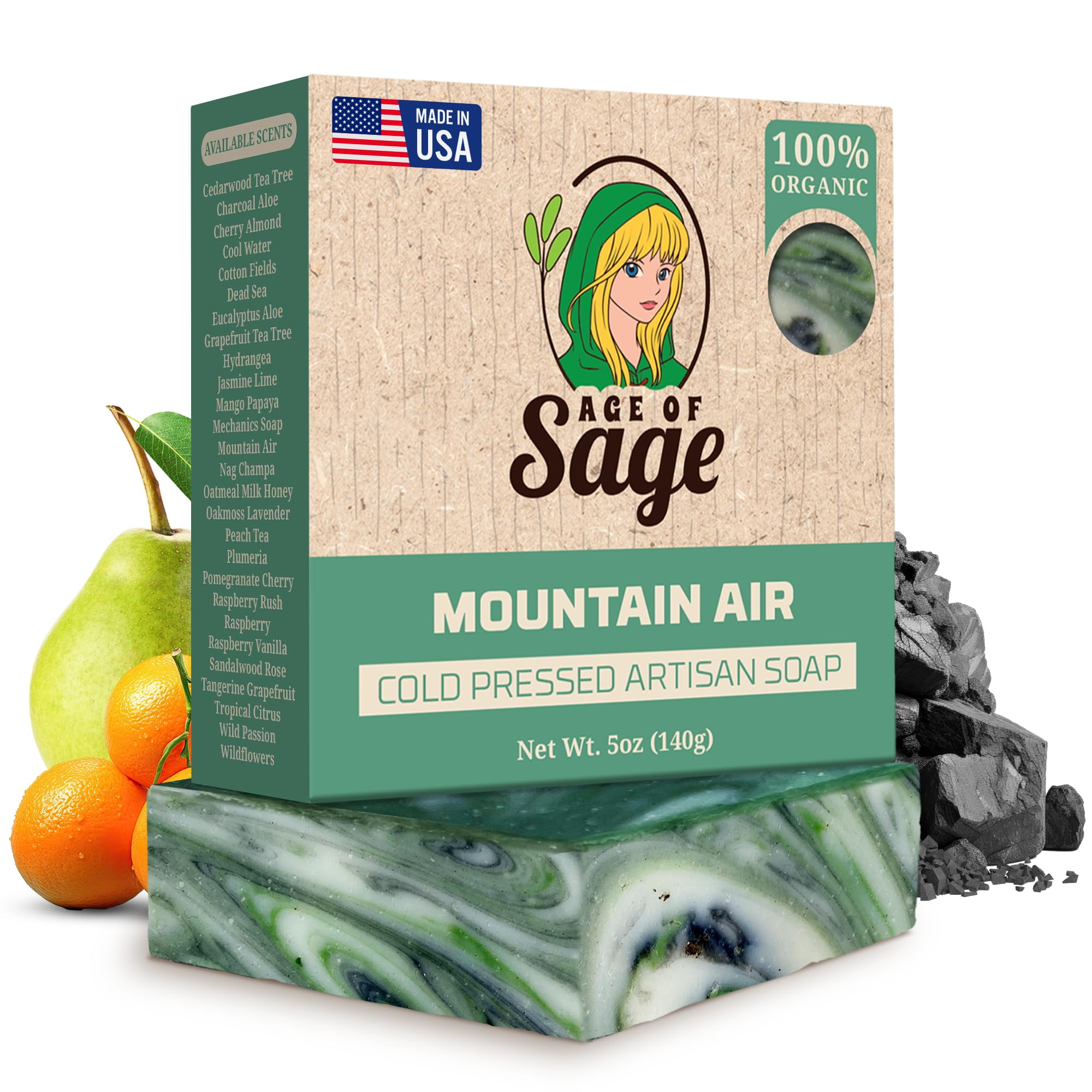 Age of Sage All TGF4 Natural Bar Soap for Men - Cold Processed Vegan ...