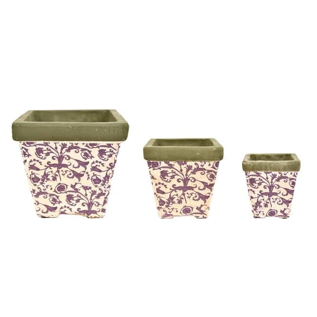 Aged Ceramic Square Nesting Flower Pots, Blue & White - Set of 3 ...