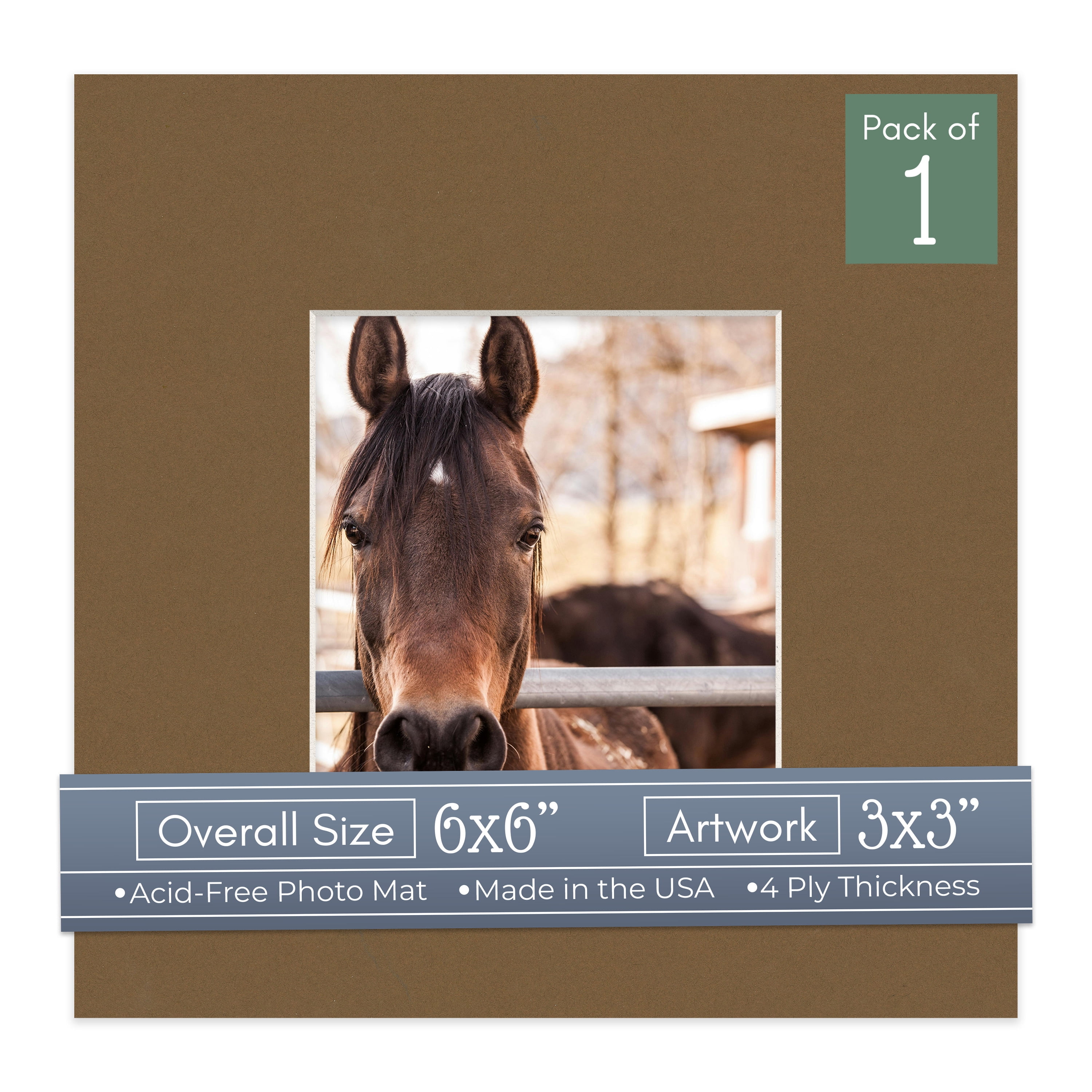 Aged Oak Brown Picture Frame Mat for 6x6 Frames - Fits 3x3 Photos - 1 ...