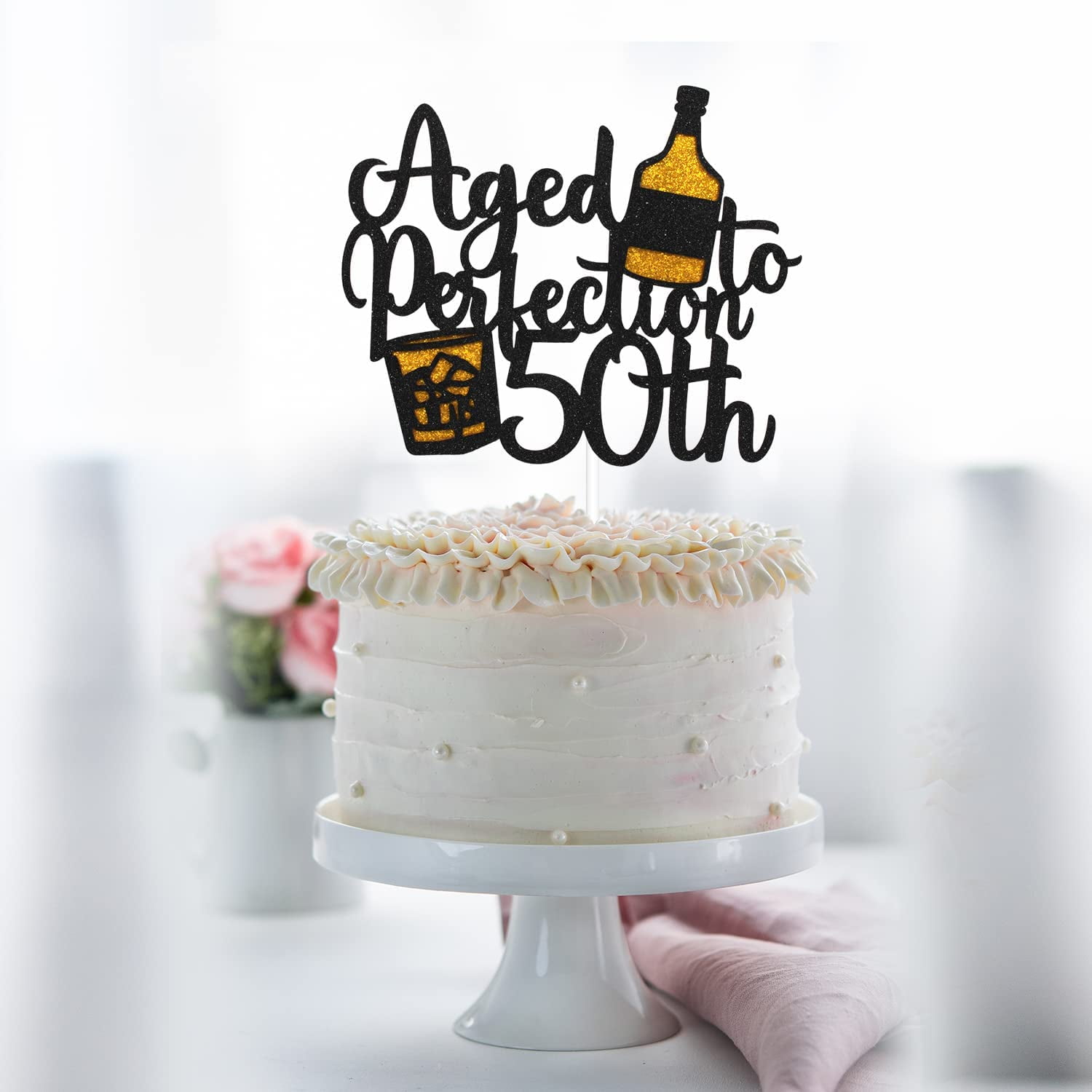 Aged To Perfection 50th Birthday Cake Topper Wine 50th Birthday Black