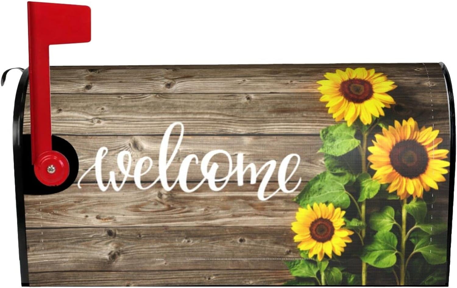 Aged Wood Grain Sunflower Mailbox Covers Magnetic Large Size 25.5" X 21 ...