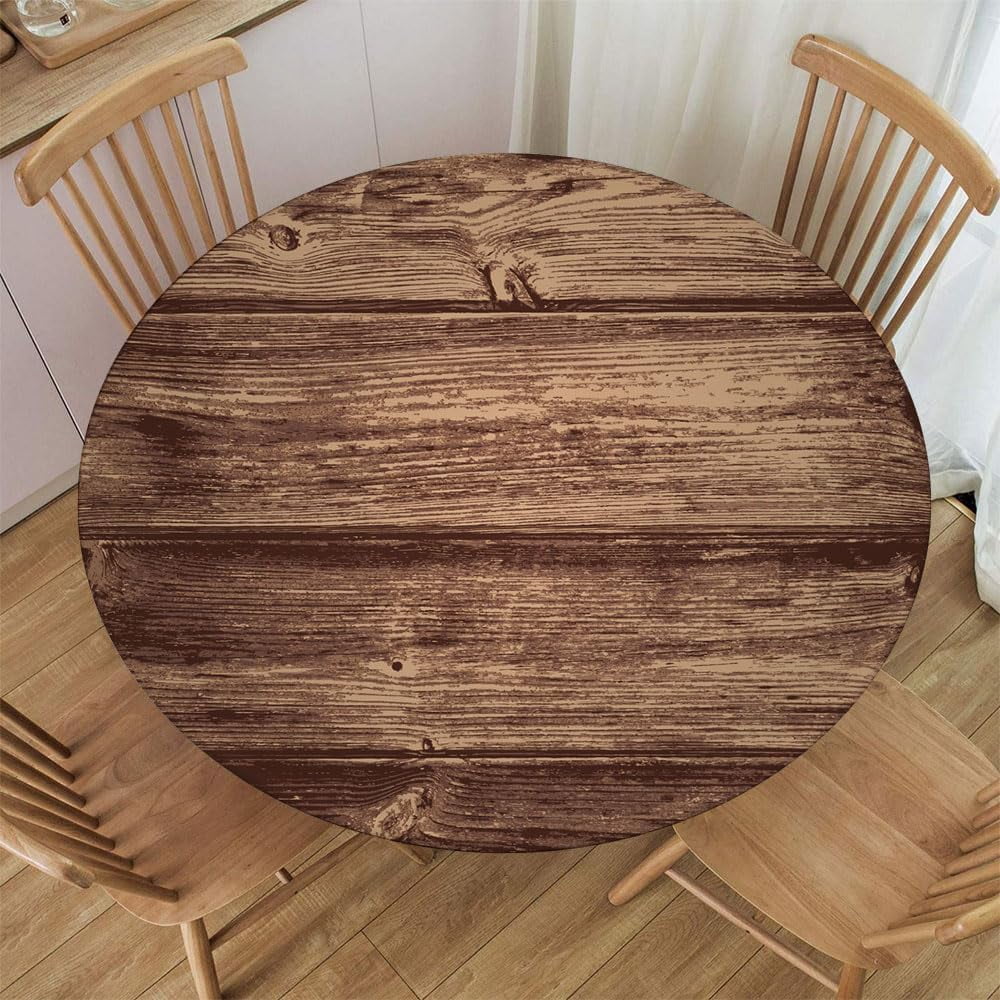 Aged Wooden Planks Texture Vertically Striped Fitted Round Table Covers ...